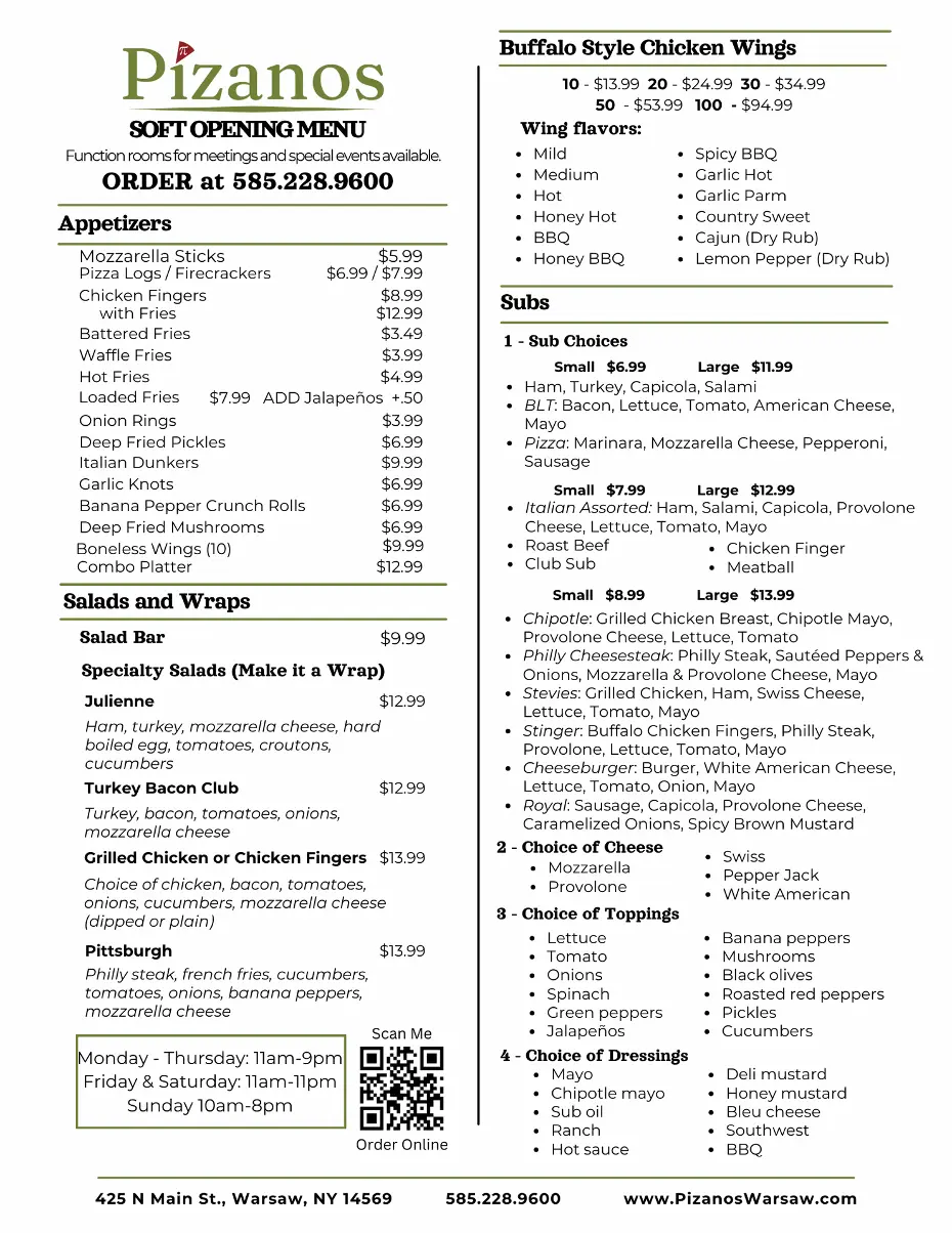 Our Menu | Pizanos Warsaw