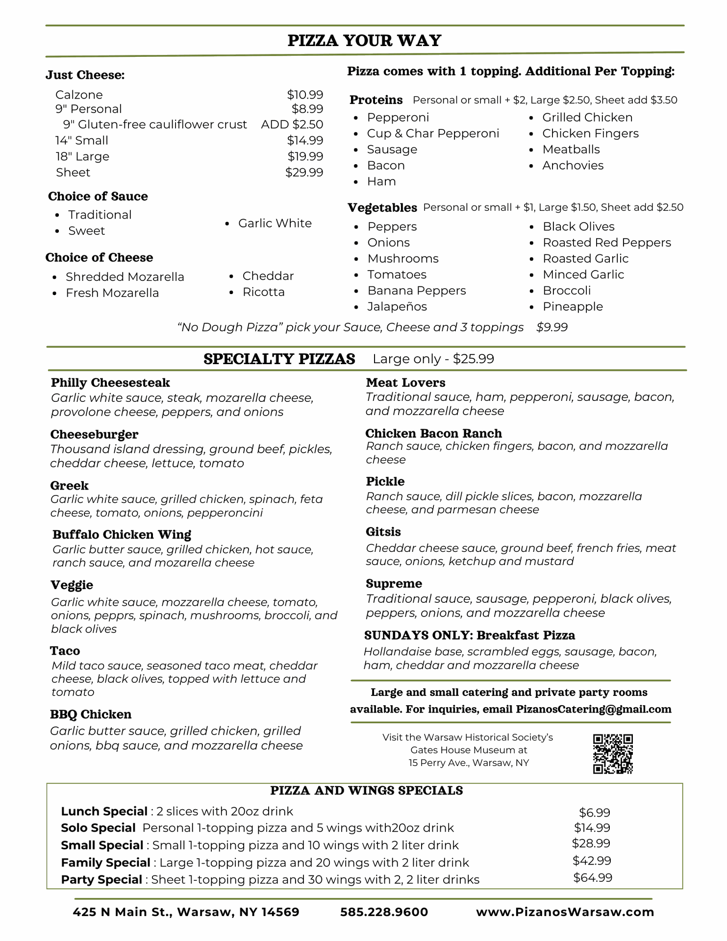 Our Menu | Pizanos Warsaw