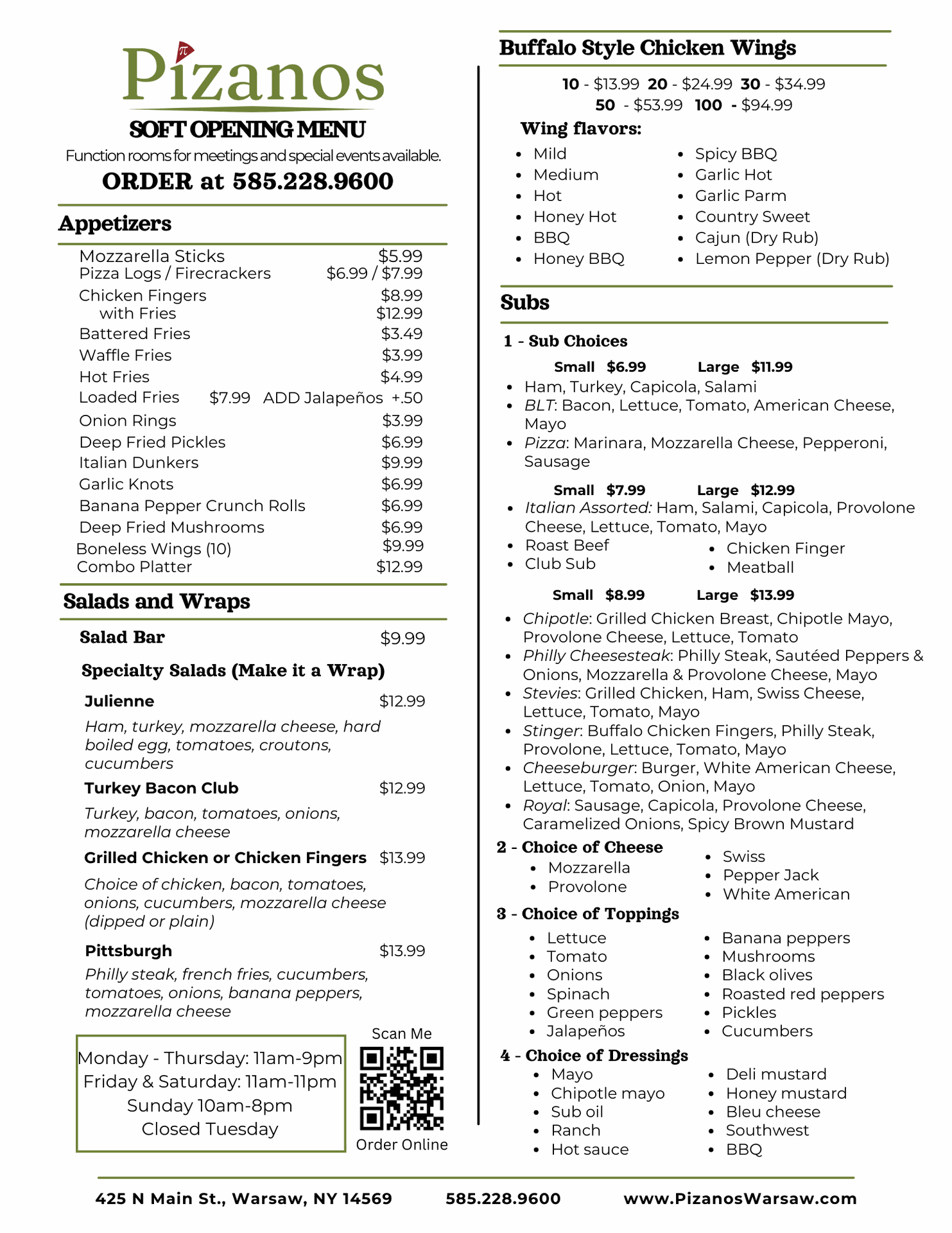 Our Menu | Pizanos Warsaw