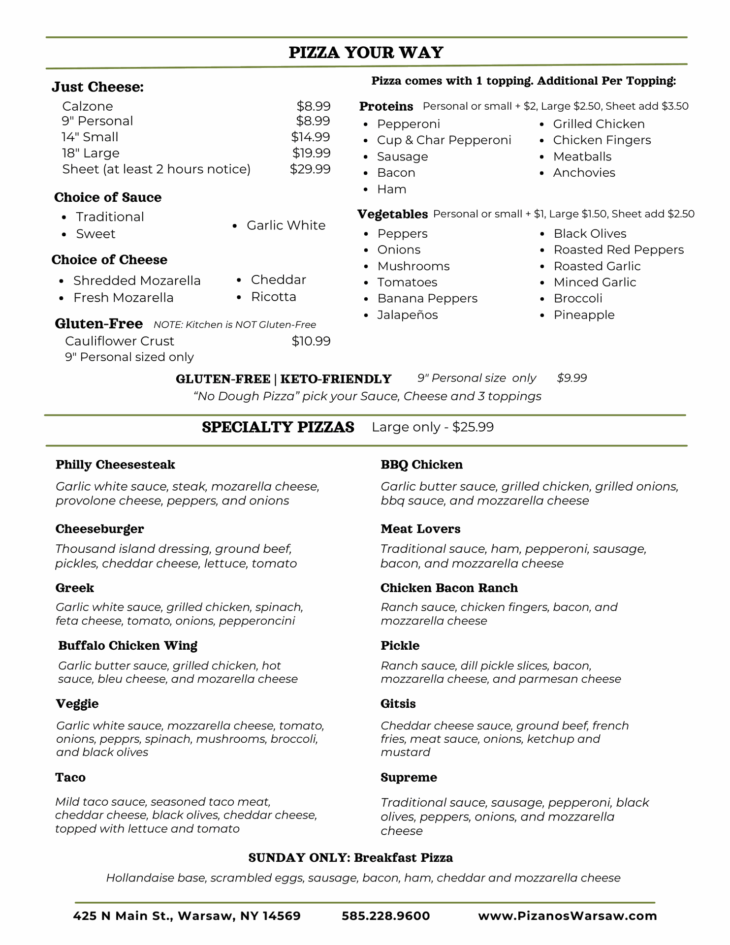 Our Menu | Pizanos Warsaw